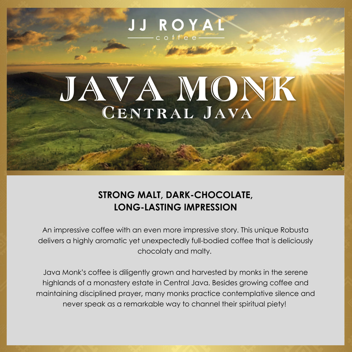 Java Monk Single Origin Whole Bean Robusta | JJ Royal Coffee Singapore
